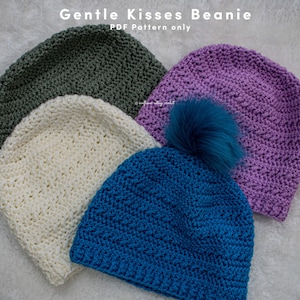 Gentle Kisses Beanie Unisex, Intermediate Crochet PDF PATTERN in 8 ...