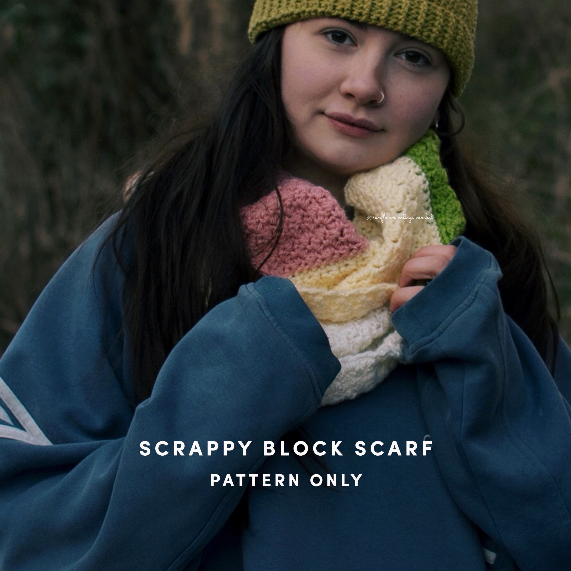 Scrappy Block Scarf Crochet Pattern Unisex Stash Buster - Etsy