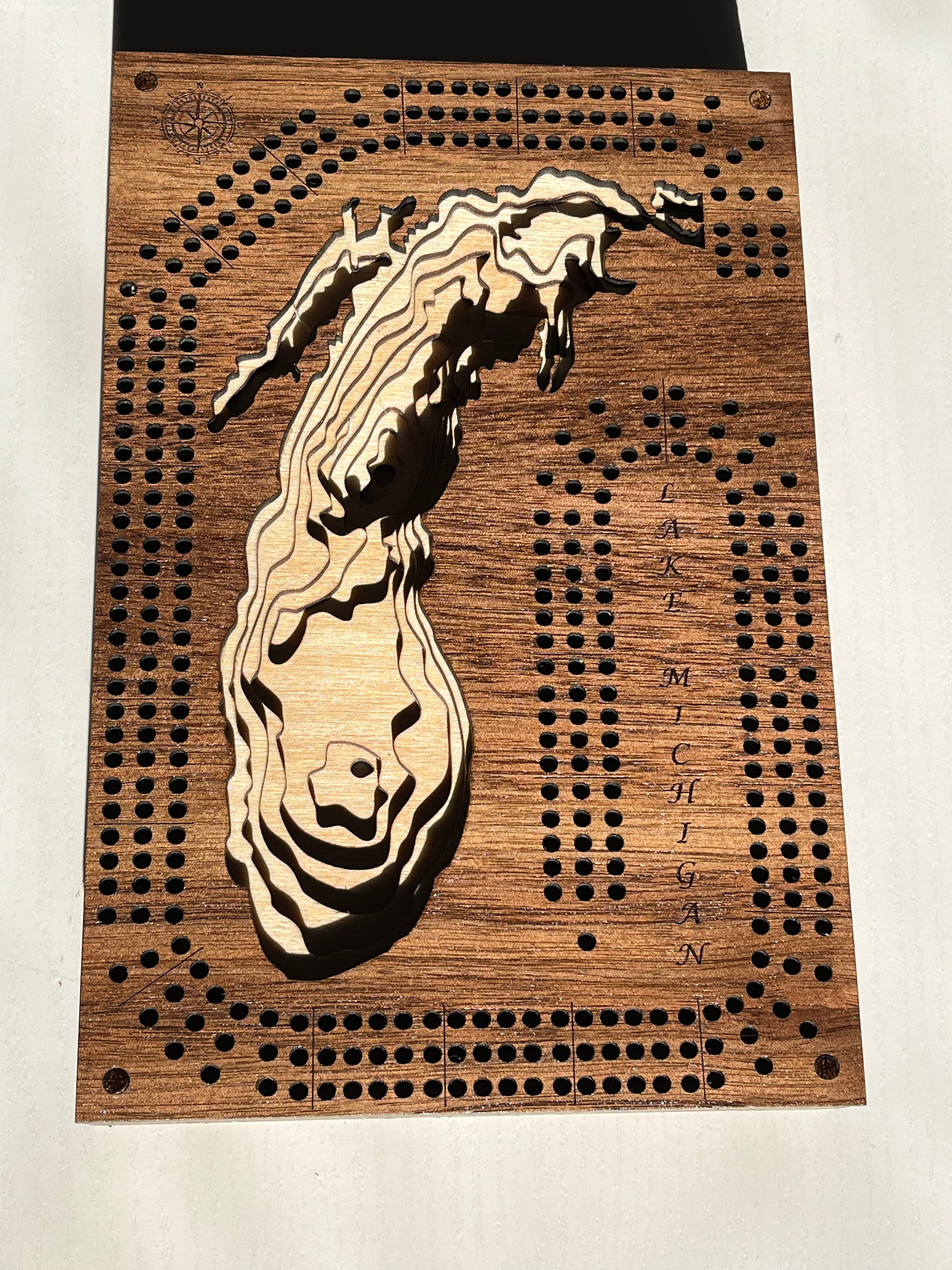 6"x9"x1.25" Lake Michigan Depth Map Cribbage Board - Etsy