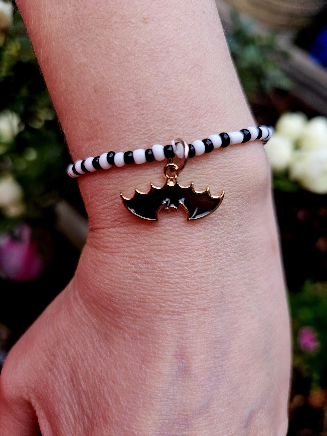 Halloween Bat Glass Bead Bracelet, Handmade, Autumn Jewellery. - Etsy