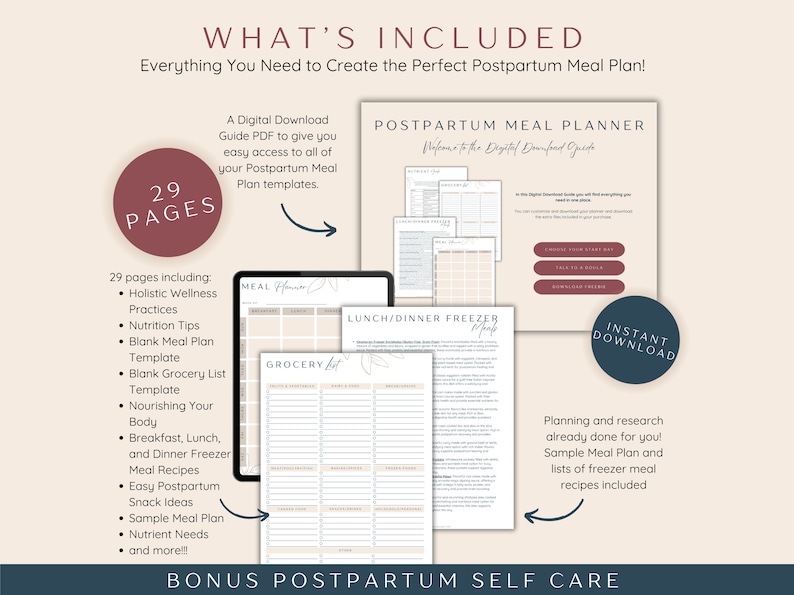Postpartum Meal Planner Printable, Postpartum Nutrition and Wellness Guide, Postpartum Freezer ...