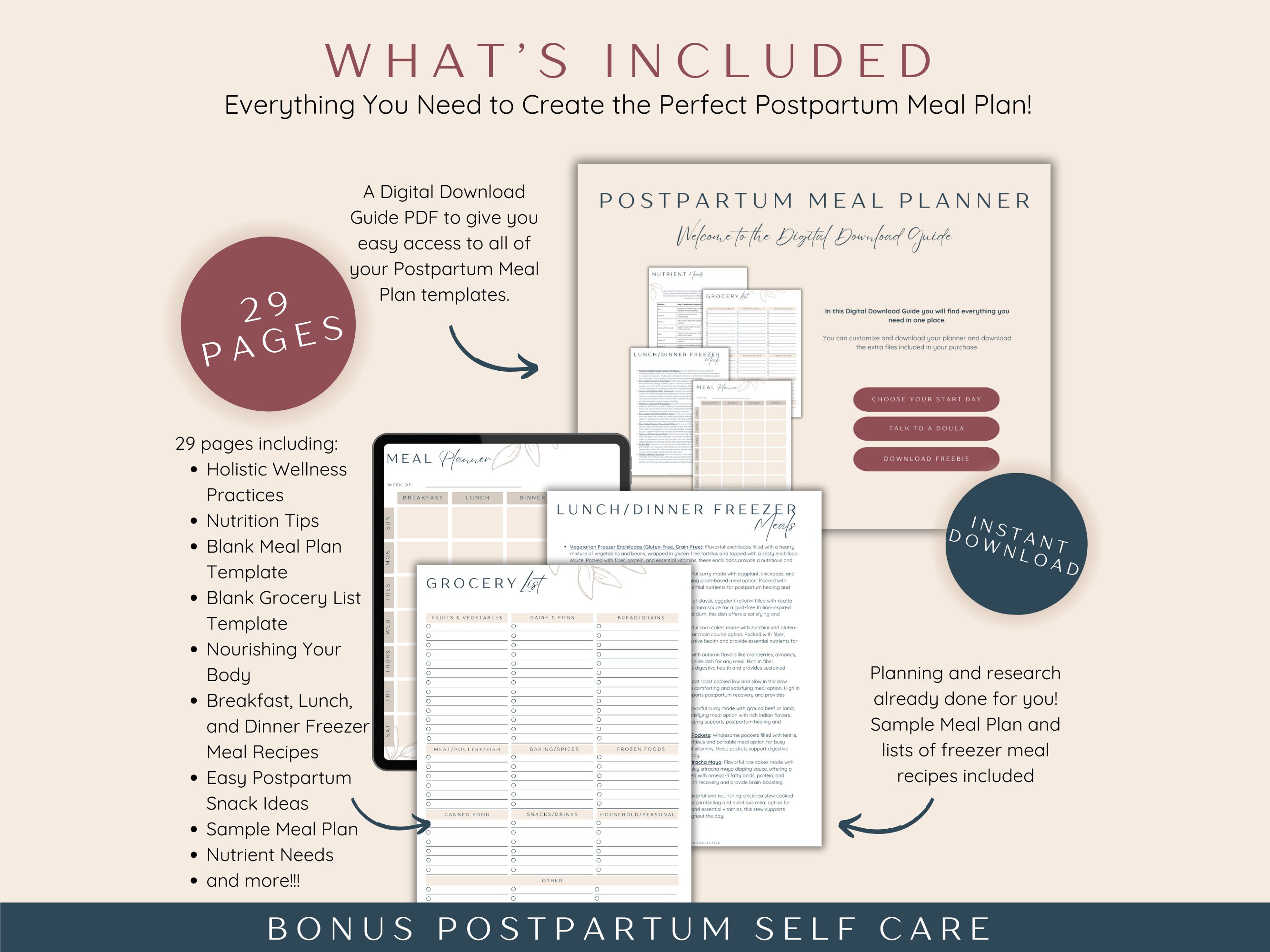 Postpartum Meal Planner Printable, Postpartum Nutrition and Wellness ...