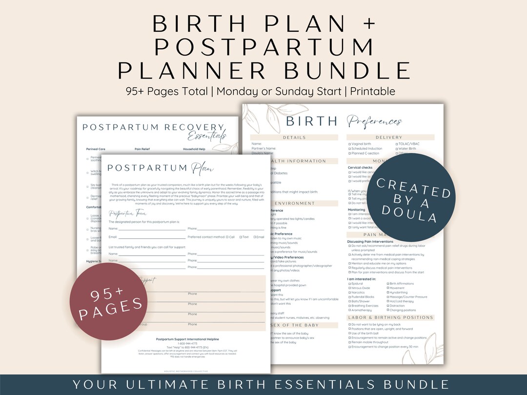 Birth Plan Template and Postpartum Planner Printable Bundle, Birth ...