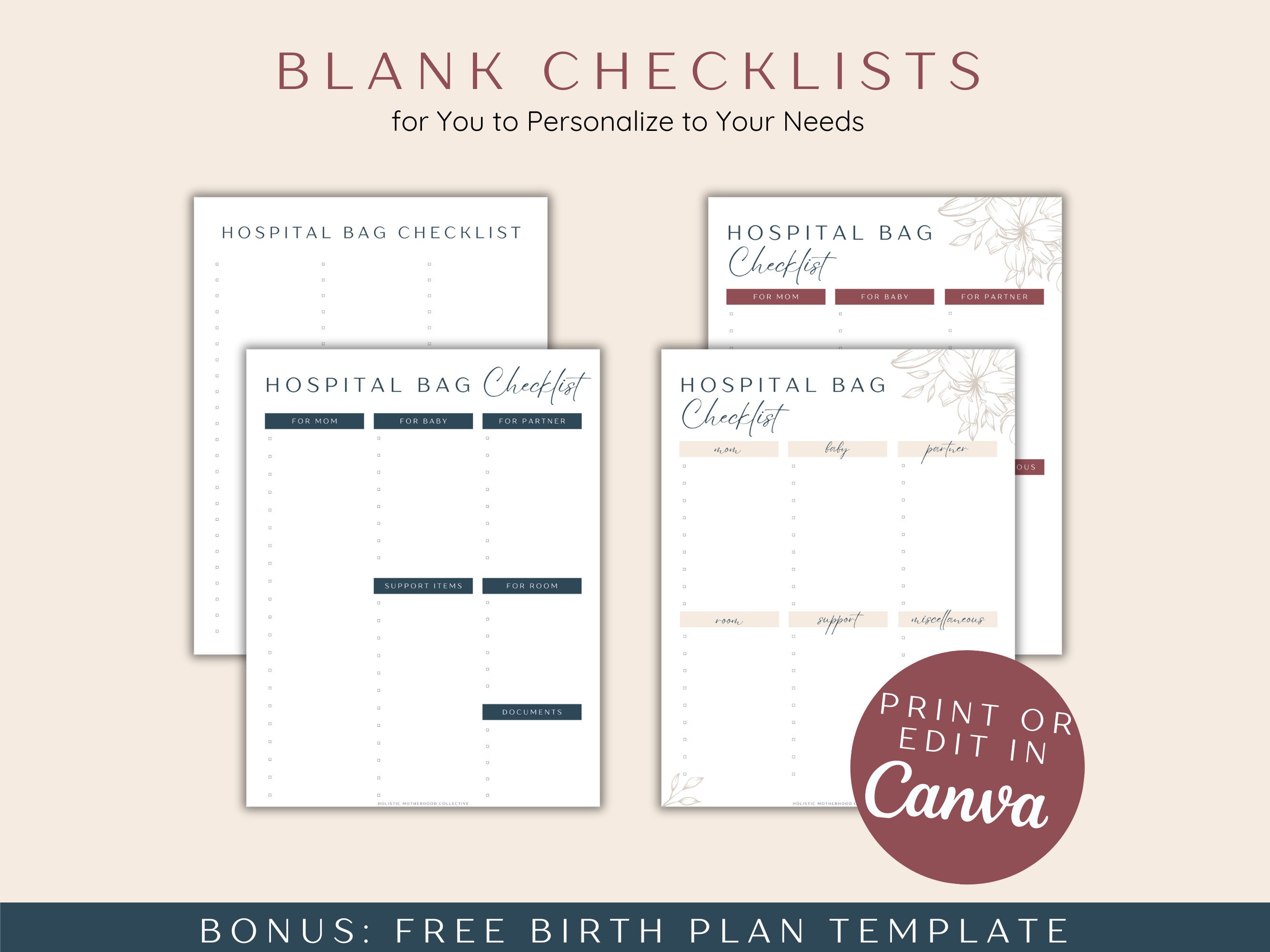 Hospital Bag Checklist Printable, Labor and Delivery Packing List ...