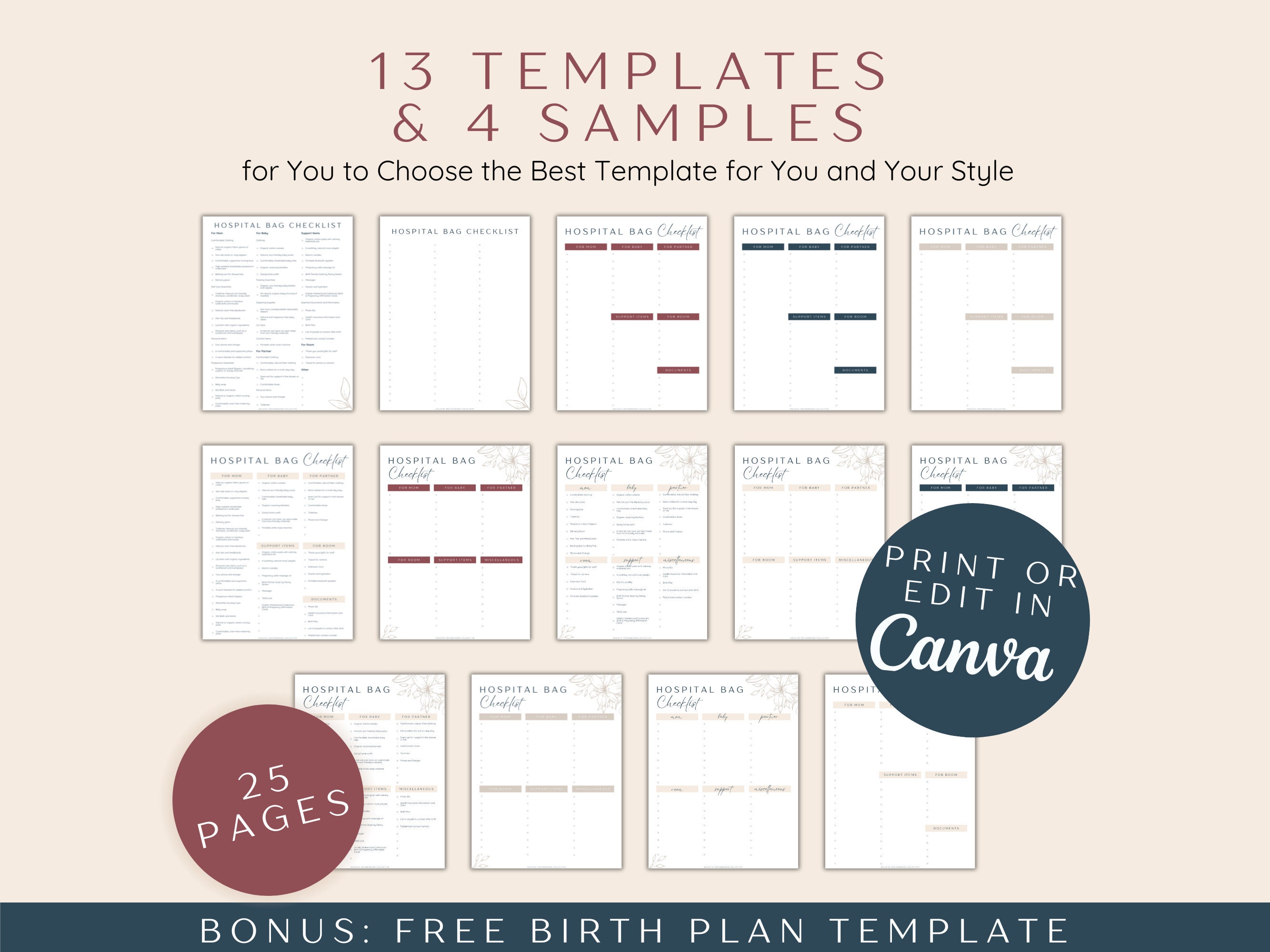 Hospital Bag Checklist Printable, Labor and Delivery Packing List ...