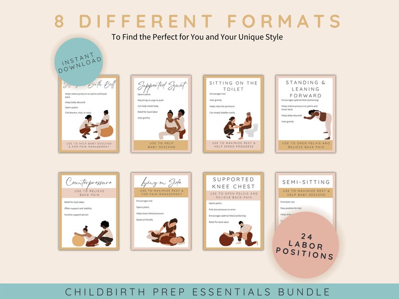 Birth Plan Labor Position Flashcards Bundle, Printable Birth Position ...
