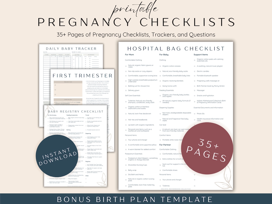 Pregnancy Checklist Bundle, Printable Pregnancy Planner to Do Lists ...