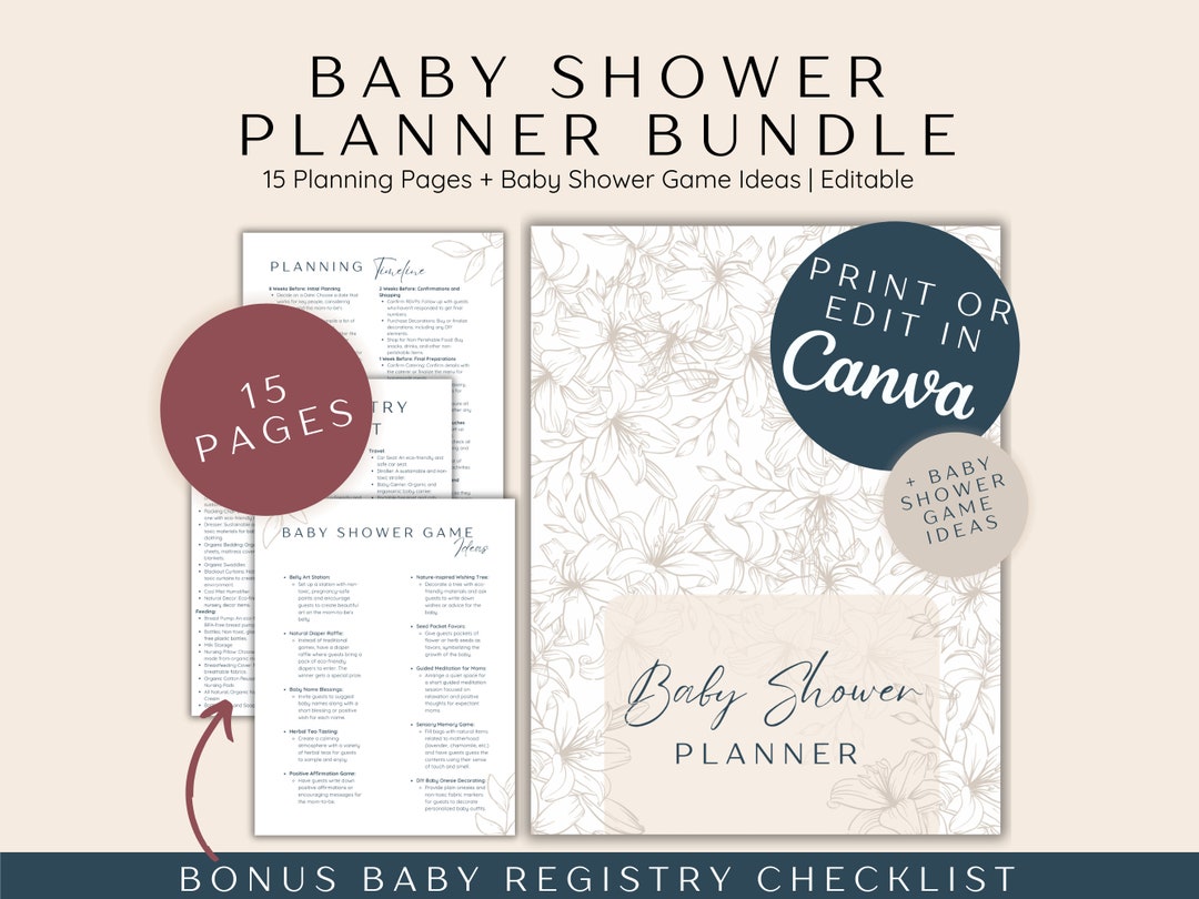 Baby Shower Planner Bundle, Canva Editable Checklist & Game Ideas ...