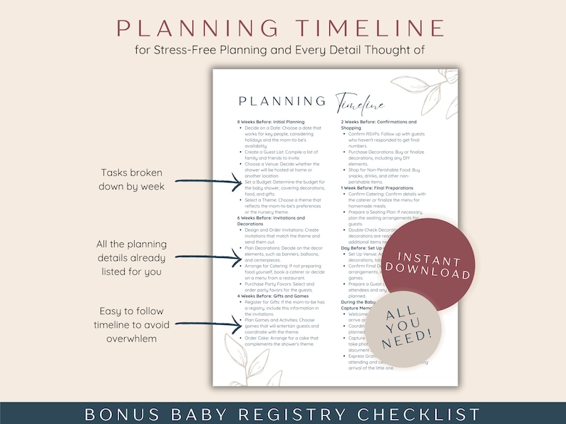 Baby Shower Planner Bundle, Baby Shower Timeline To-do, Canva Editable ...