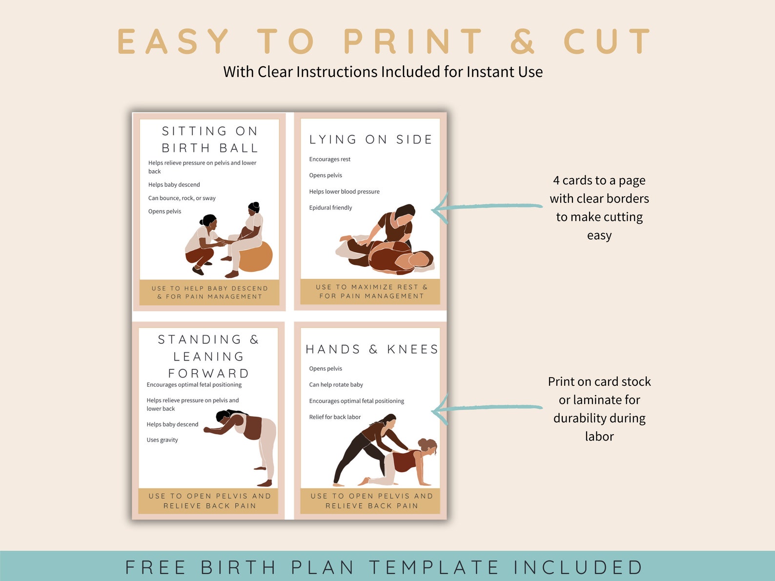 Labor Position Flashcards Bundle, Printable Birth Position Cards, Labor ...