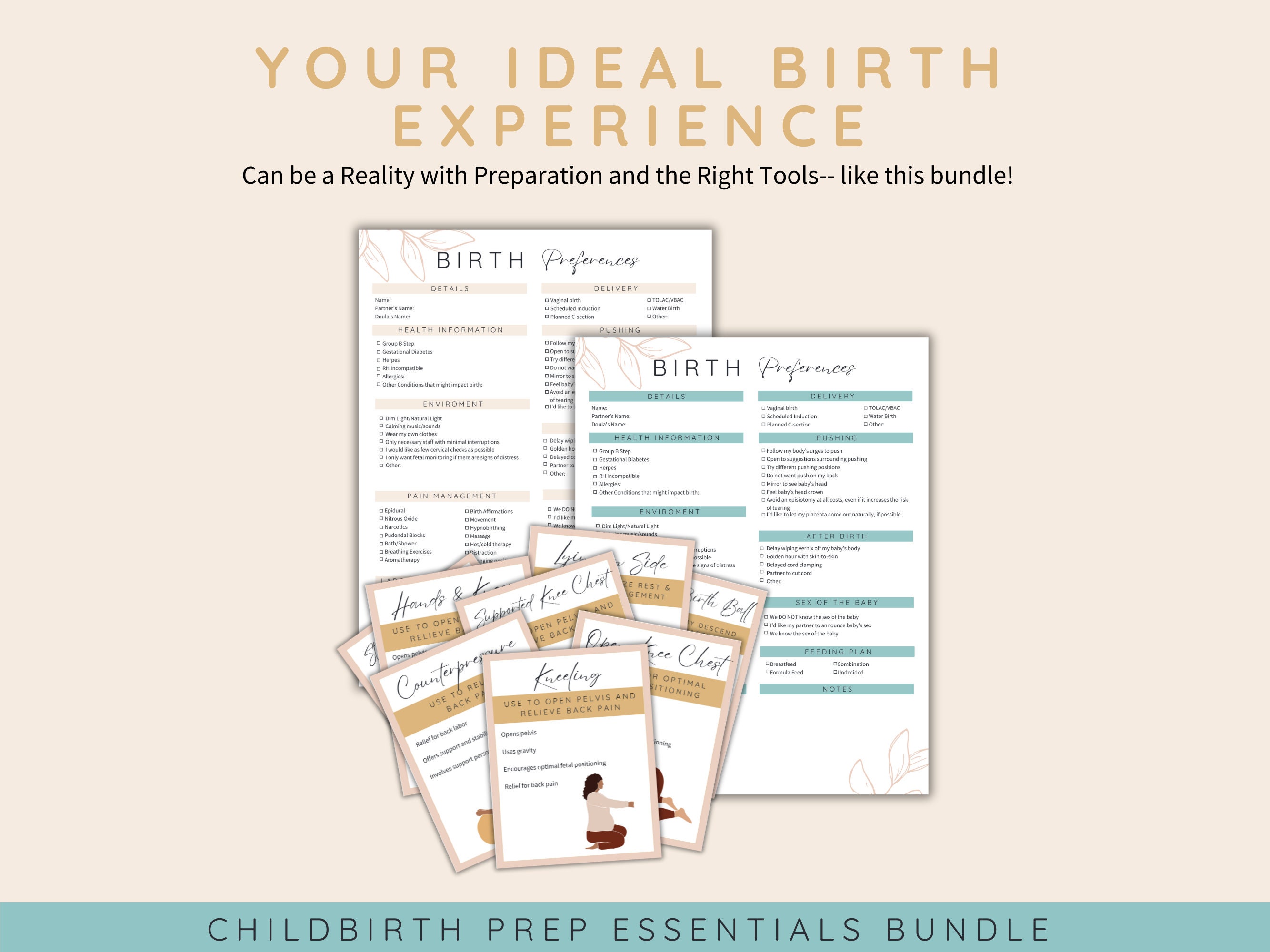 Birth Plan + Labor Position Flashcards Bundle, Printable Birth Position ...