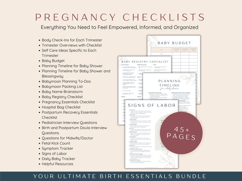 Birth Plan Templates & Pregnancy Checklist Bundle, First Time Mom ...