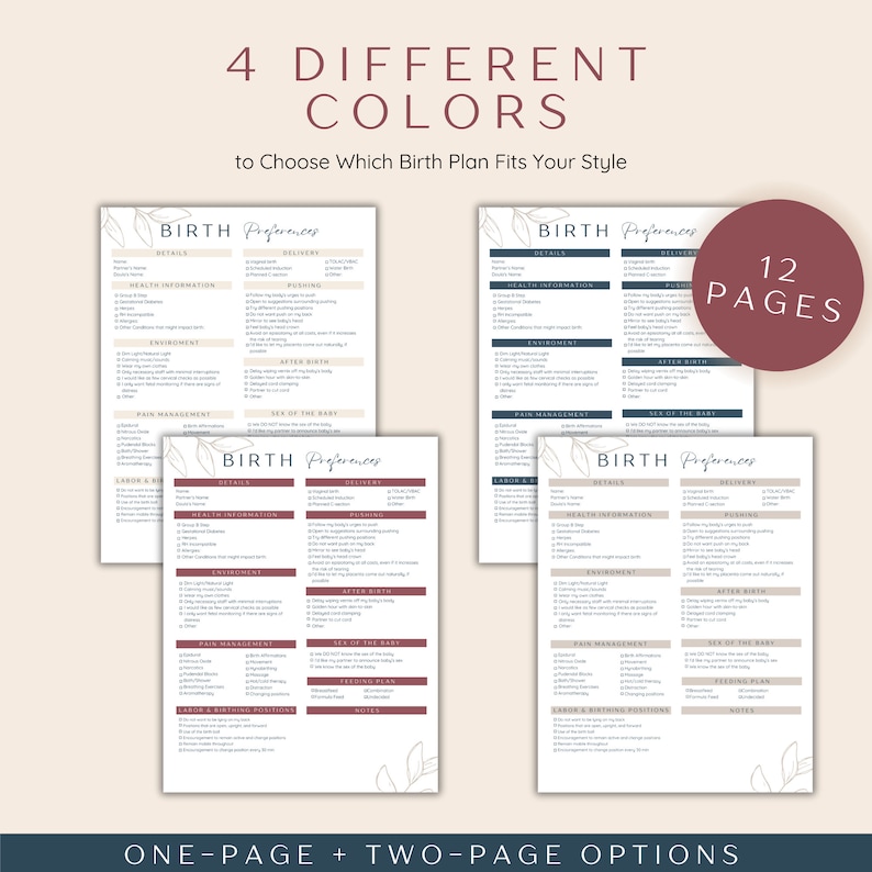 Birth Plan, Printable Birth Plan Template, Natural Birth Plan, Birthing ...