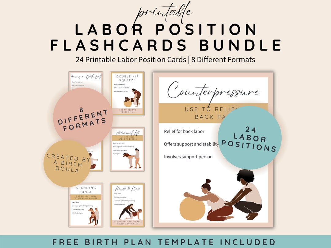 Labor Position Flashcards Bundle, Printable Birth Position Cards, Labor ...