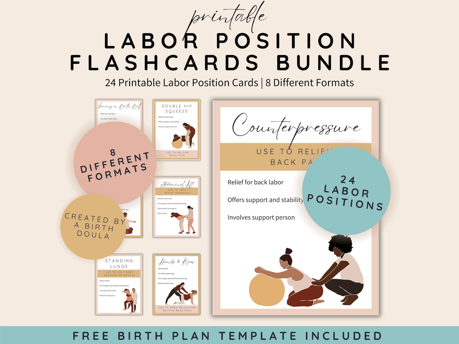 Labor Position Flashcards Bundle, Printable Birth Position Cards, Labor ...