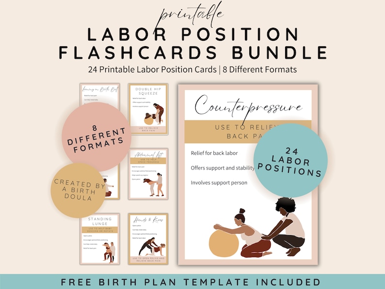 Labor Position Flashcards Bundle, Printable Birth Position Cards, Labor ...