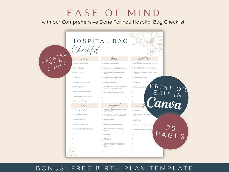 Hospital Bag Checklist Printable, Labor and Delivery Packing List ...
