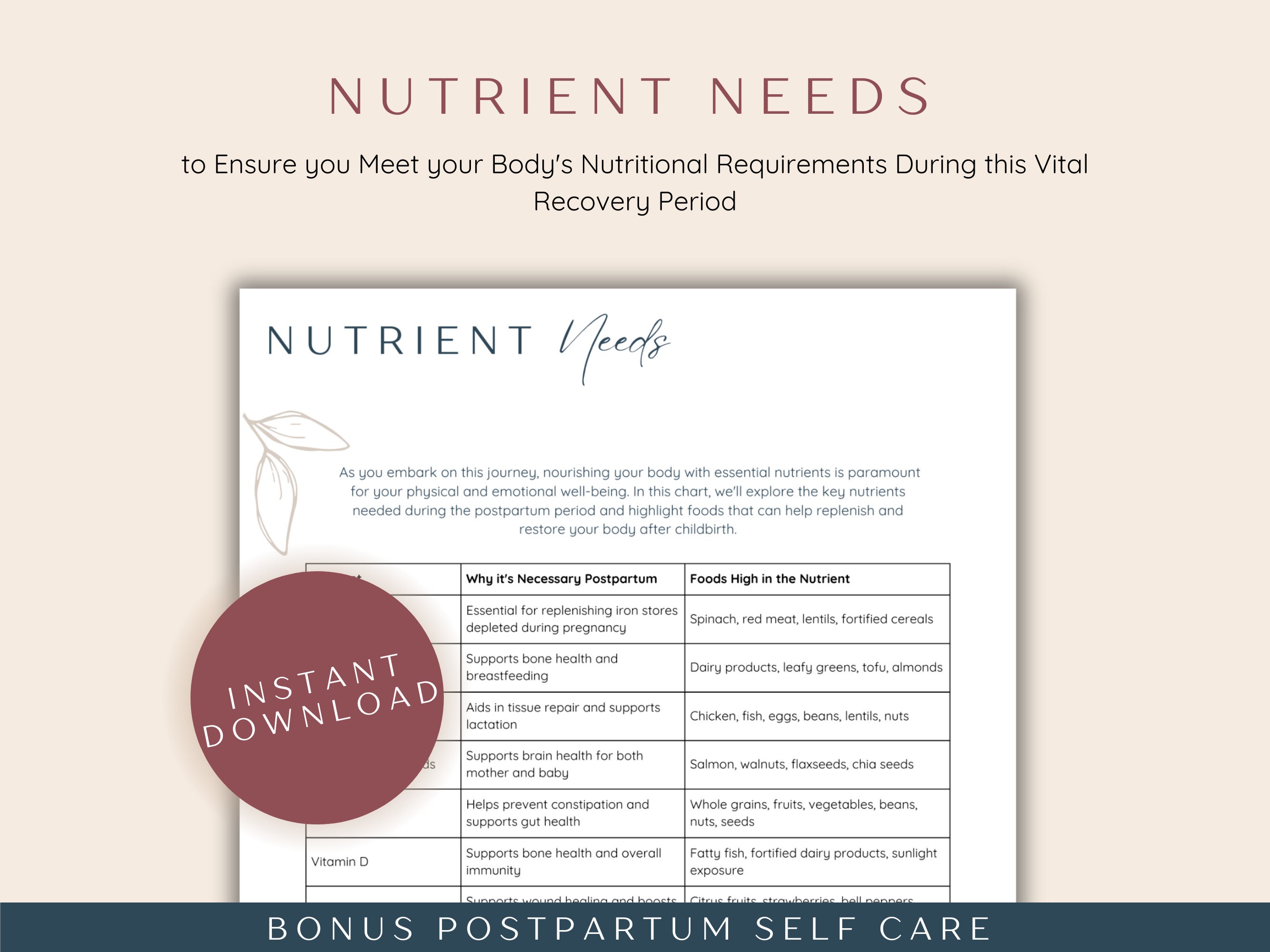 Postpartum Meal Planner Printable, Postpartum Nutrition and Wellness ...