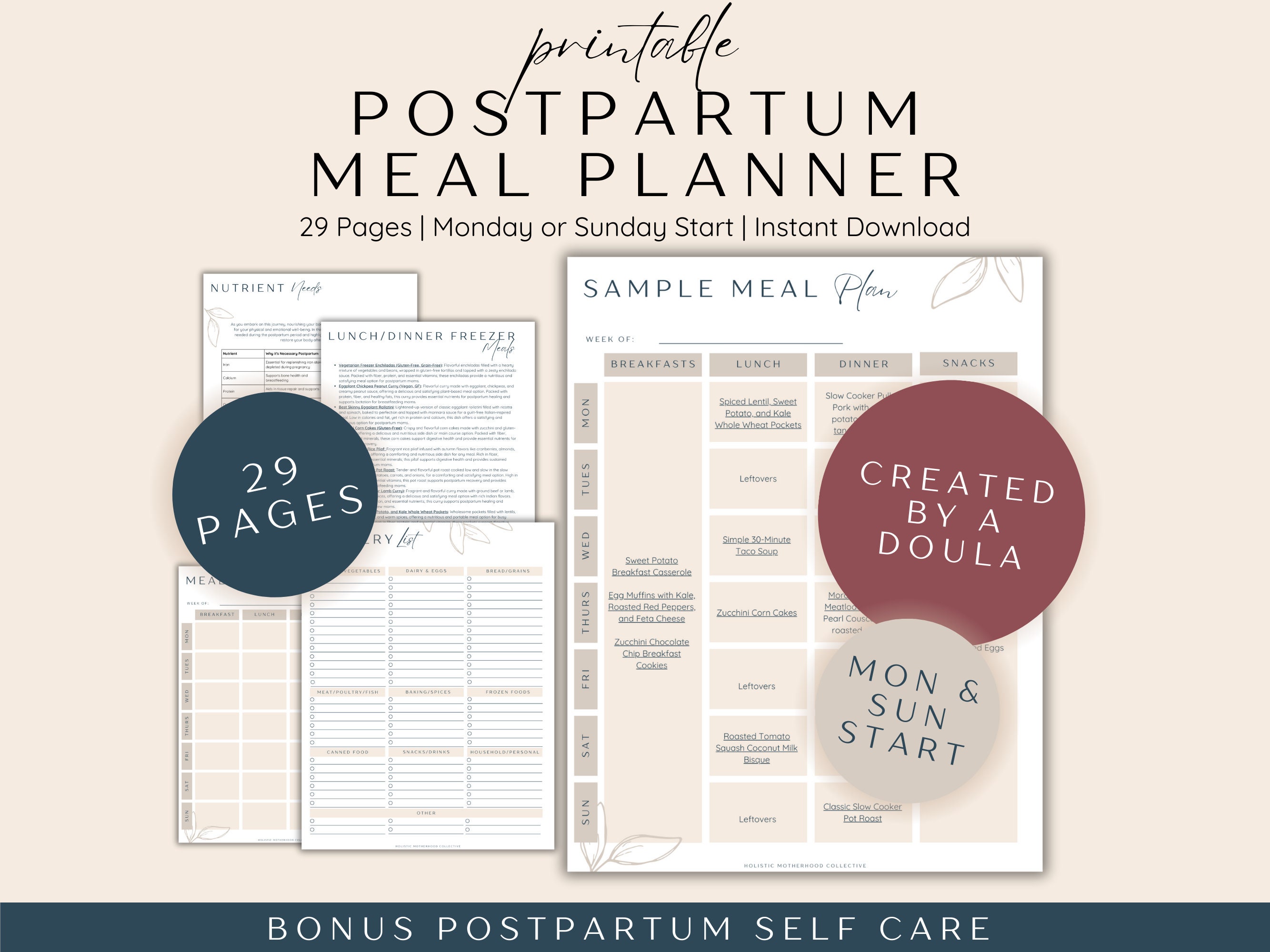 Postpartum Meal Planner Printable, Postpartum Nutrition and Wellness ...
