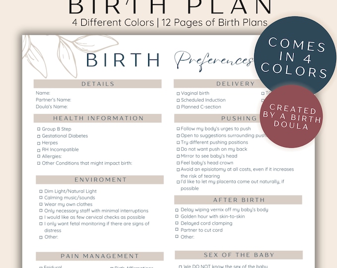 Editable Birth Plan Template / Visual Birth Plan / Natural Birth ...