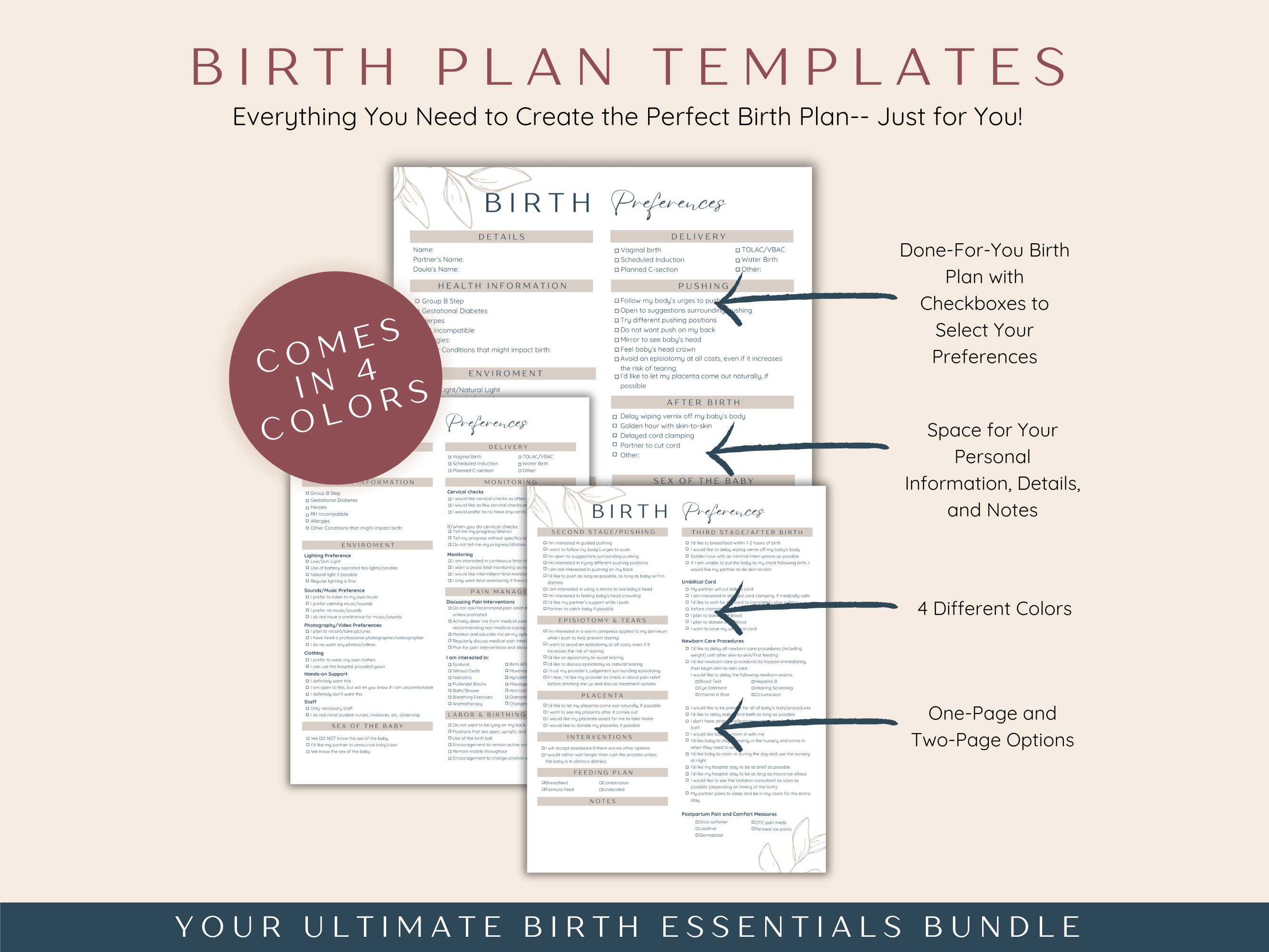 Birth Plan Template and Postpartum Planner Printable Bundle, Birth ...