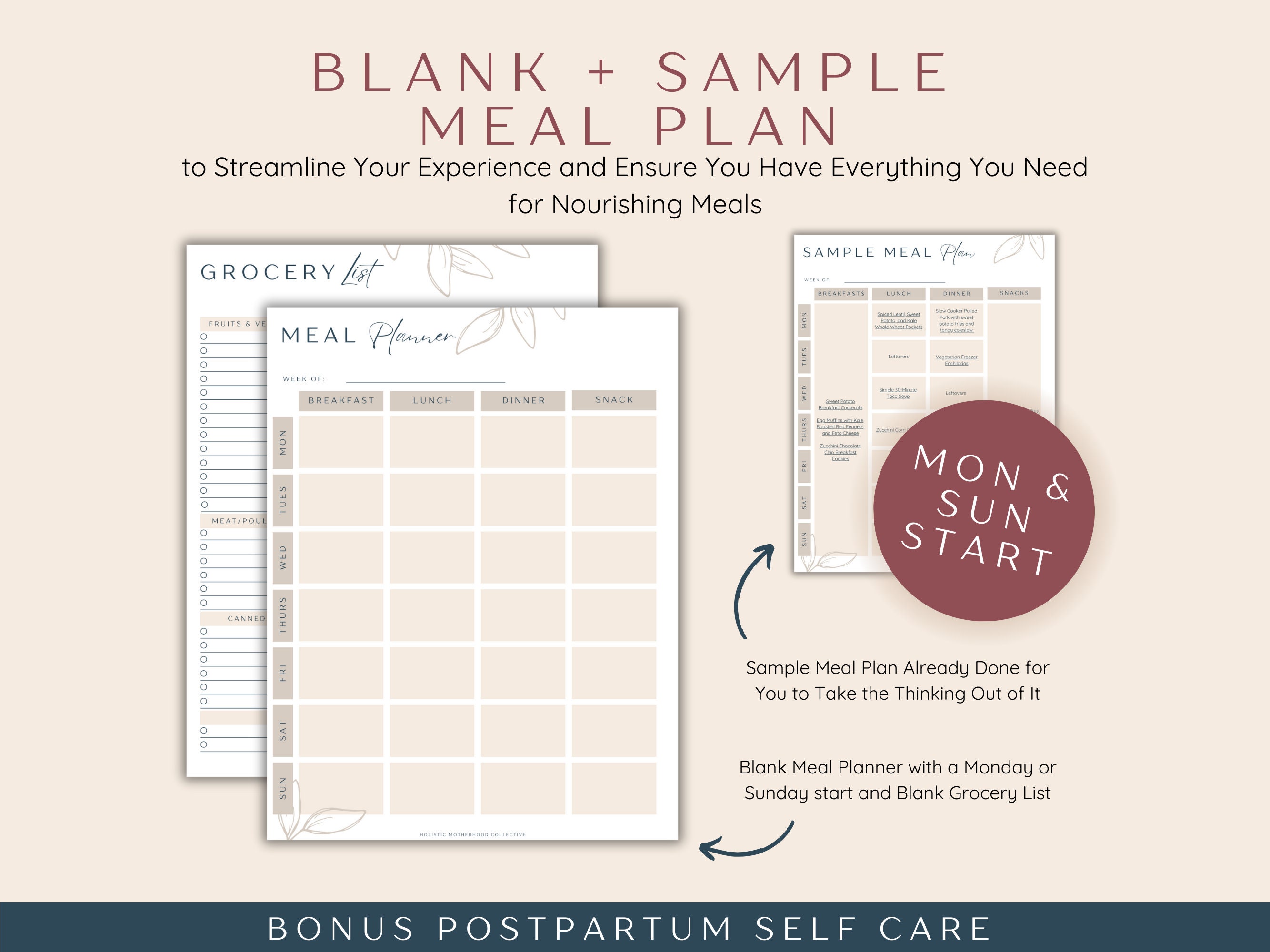 Postpartum Meal Planner Printable, Postpartum Nutrition and Wellness ...