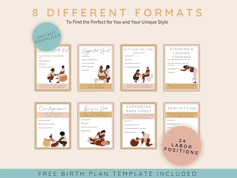 Labor Position Flashcards Bundle, Printable Birth Position Cards, Labor ...