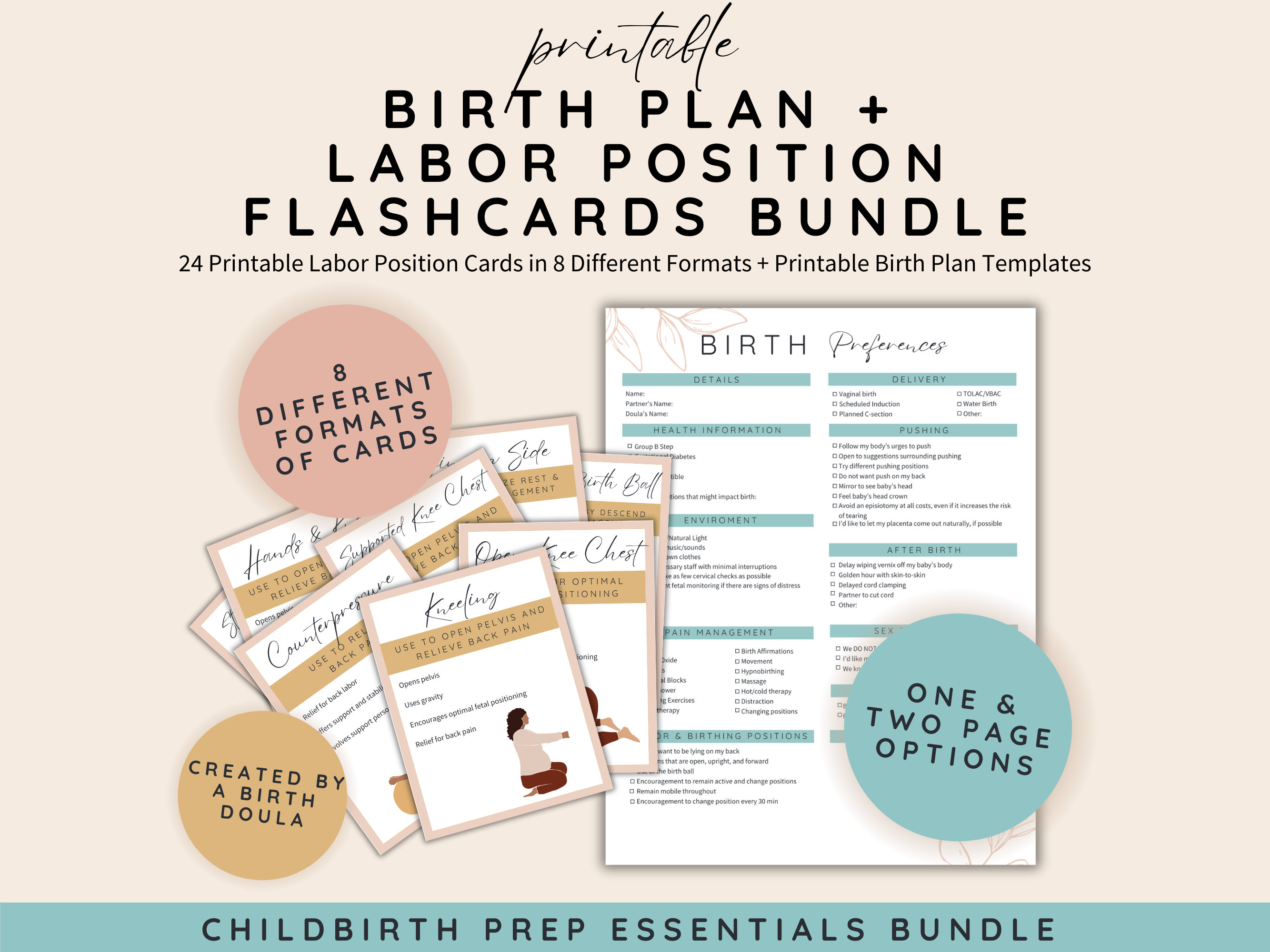 Birth Plan + Labor Position Flashcards Bundle, Printable Birth Position ...