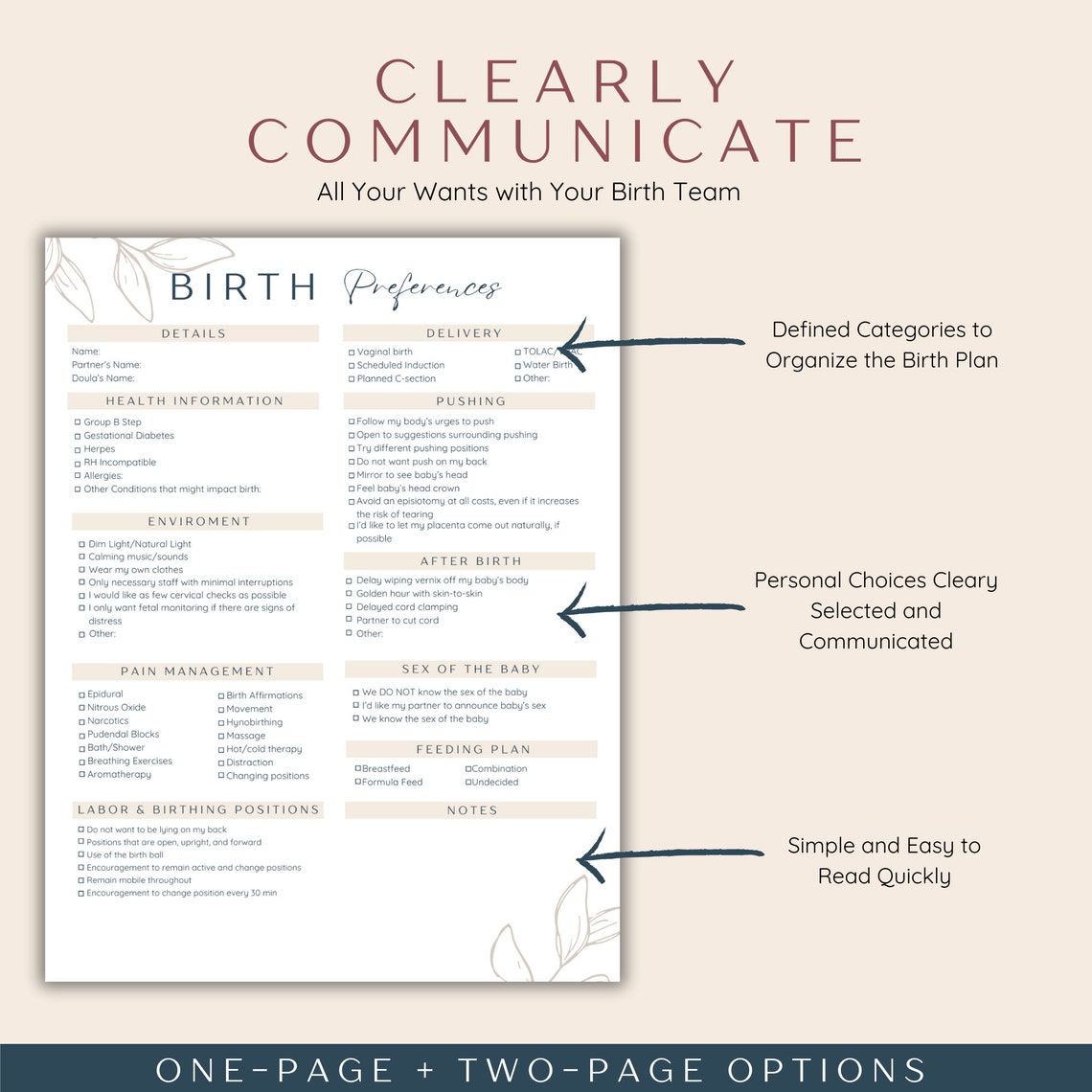 Birth Plan, Printable Birth Plan Template, Natural Birth Plan, Birthing ...