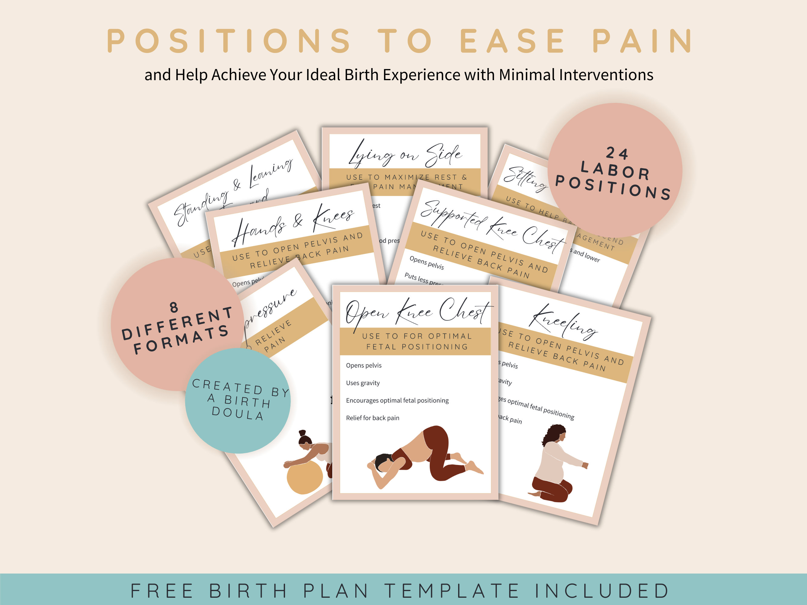 Labor Position Flashcards Bundle, Printable Birth Position Cards, Labor ...