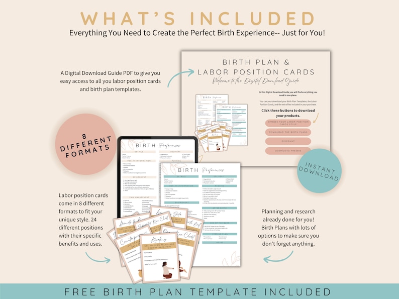 Labor Position Flashcards Bundle, Printable Birth Position Cards, Labor ...