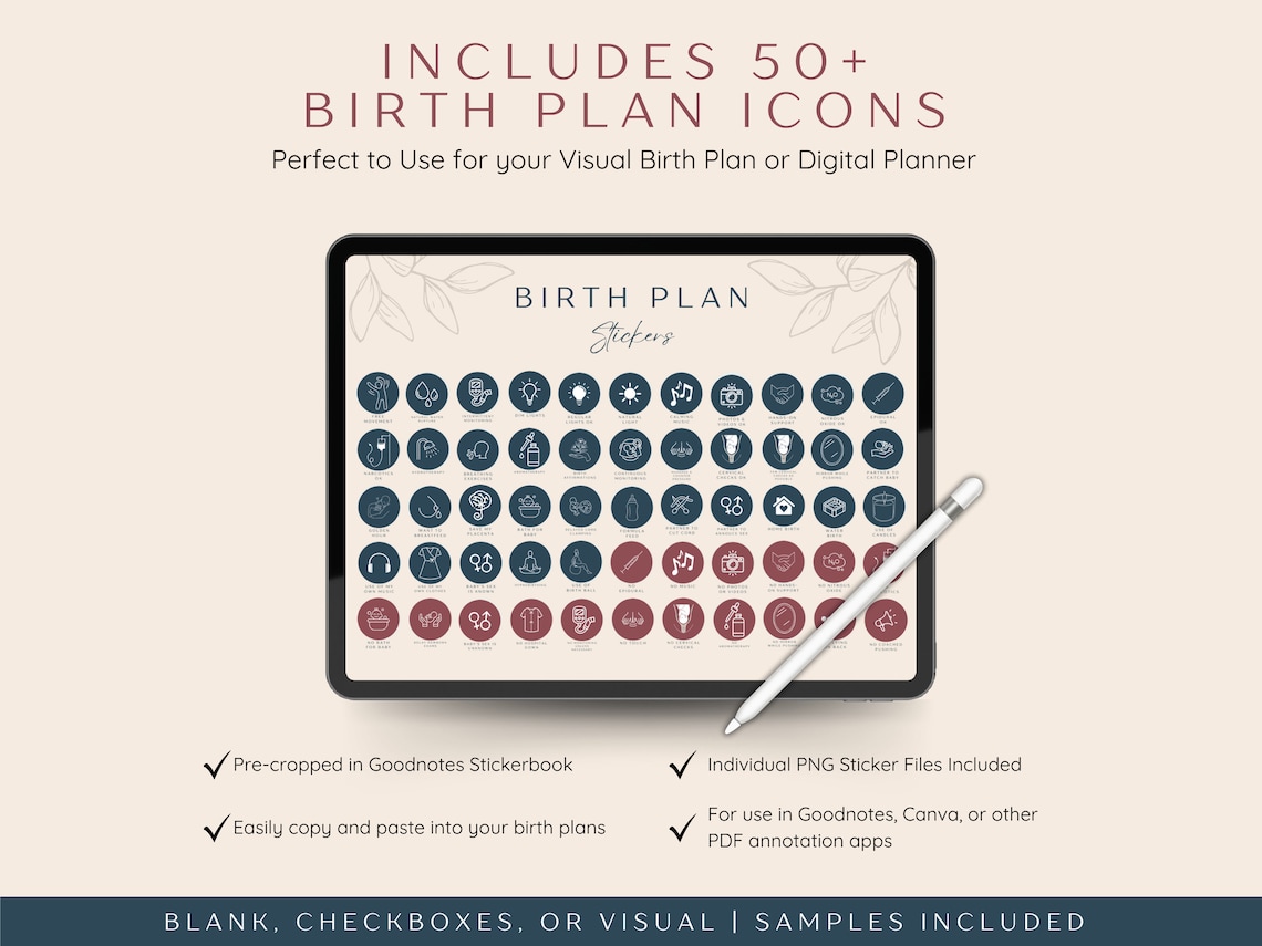 Visual Birth Plan Template, Editable Birth Plan Checklist, Goodnotes ...