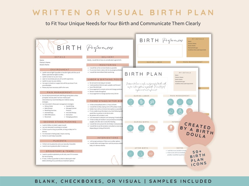 Birth Plan Editable Bundle, Labor and Delivery Plan, Printable Birthing ...