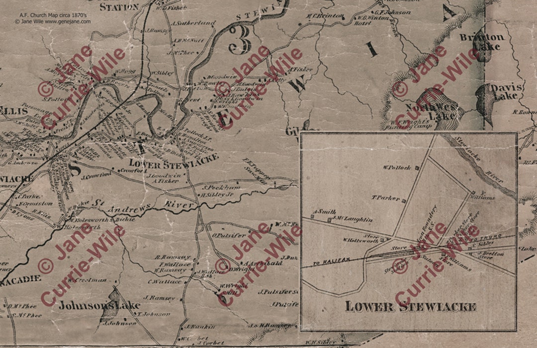 LOWER STEWIACKE Town Map , Colchester County, Nova Scotia - Etsy