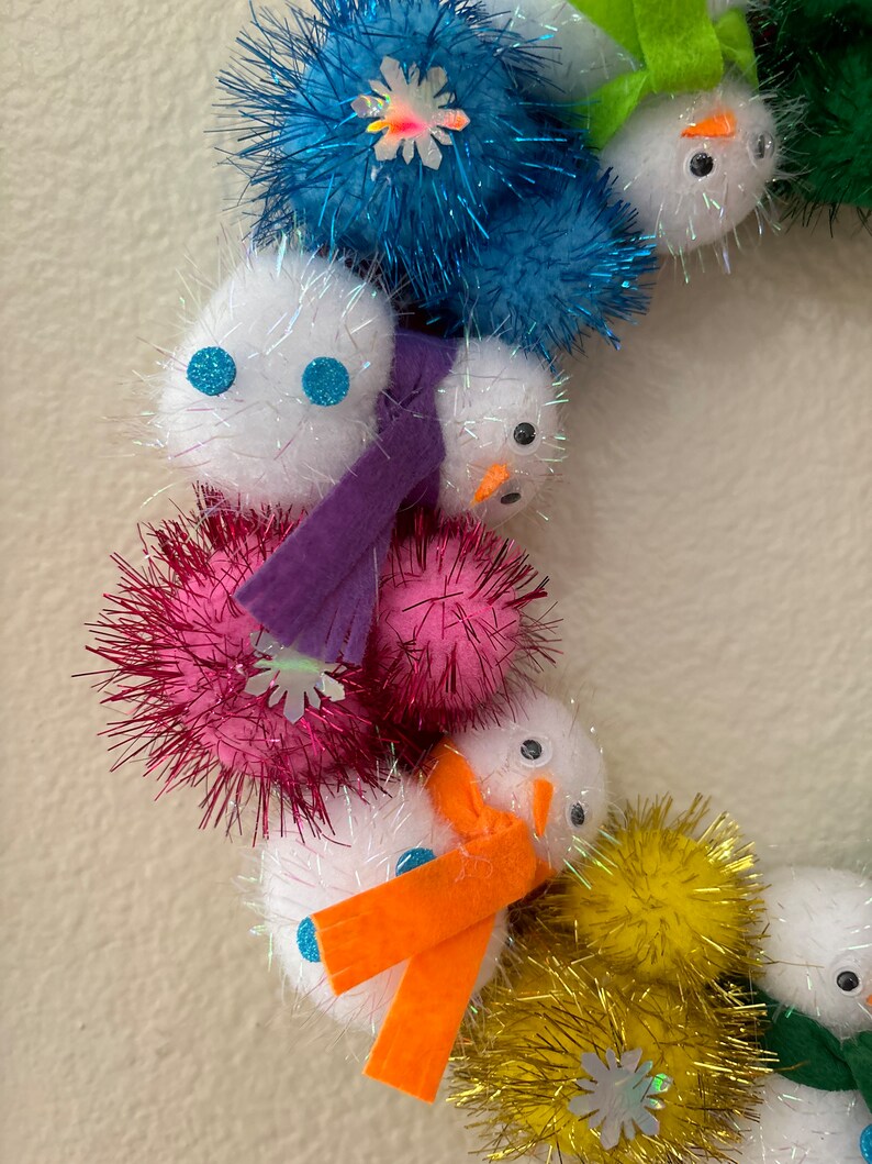 Pom Pom Snowman Wreath - Etsy