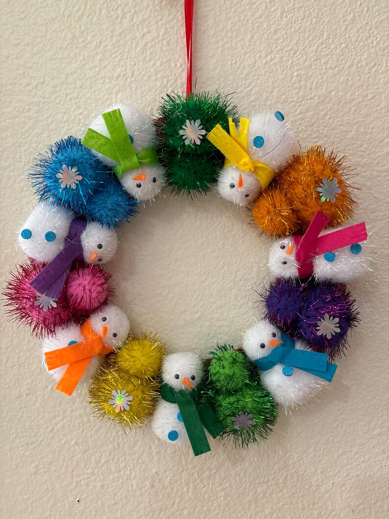 Pom Pom Snowman Wreath - Etsy