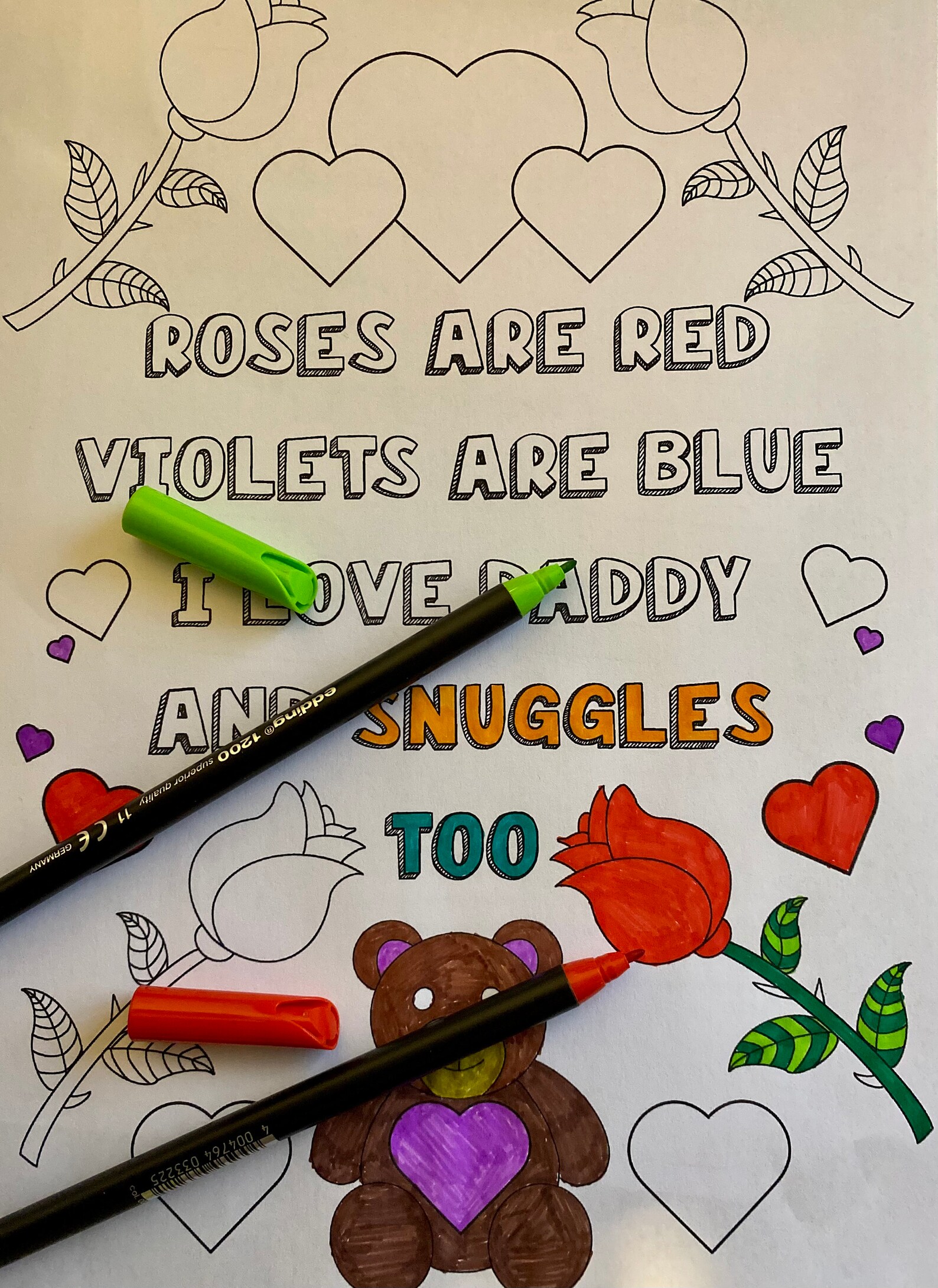 DDLG Digital Colouring Page - Roses & Snuggles Coloring Page, Cute ...