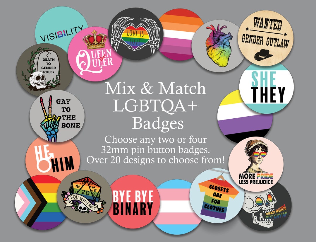 LGBTQA Pride Pin Button Badges, LGBTQ Badges, Alternative LGBT Pride ...