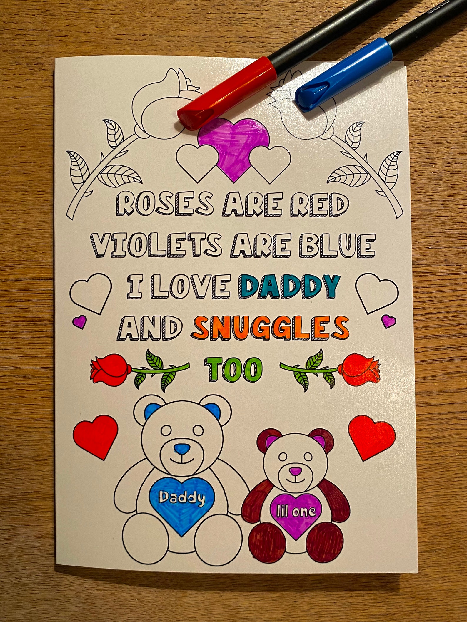 Colour in Card for Daddy Roses Are Red Coloring Card for Him Cute DDLG ...