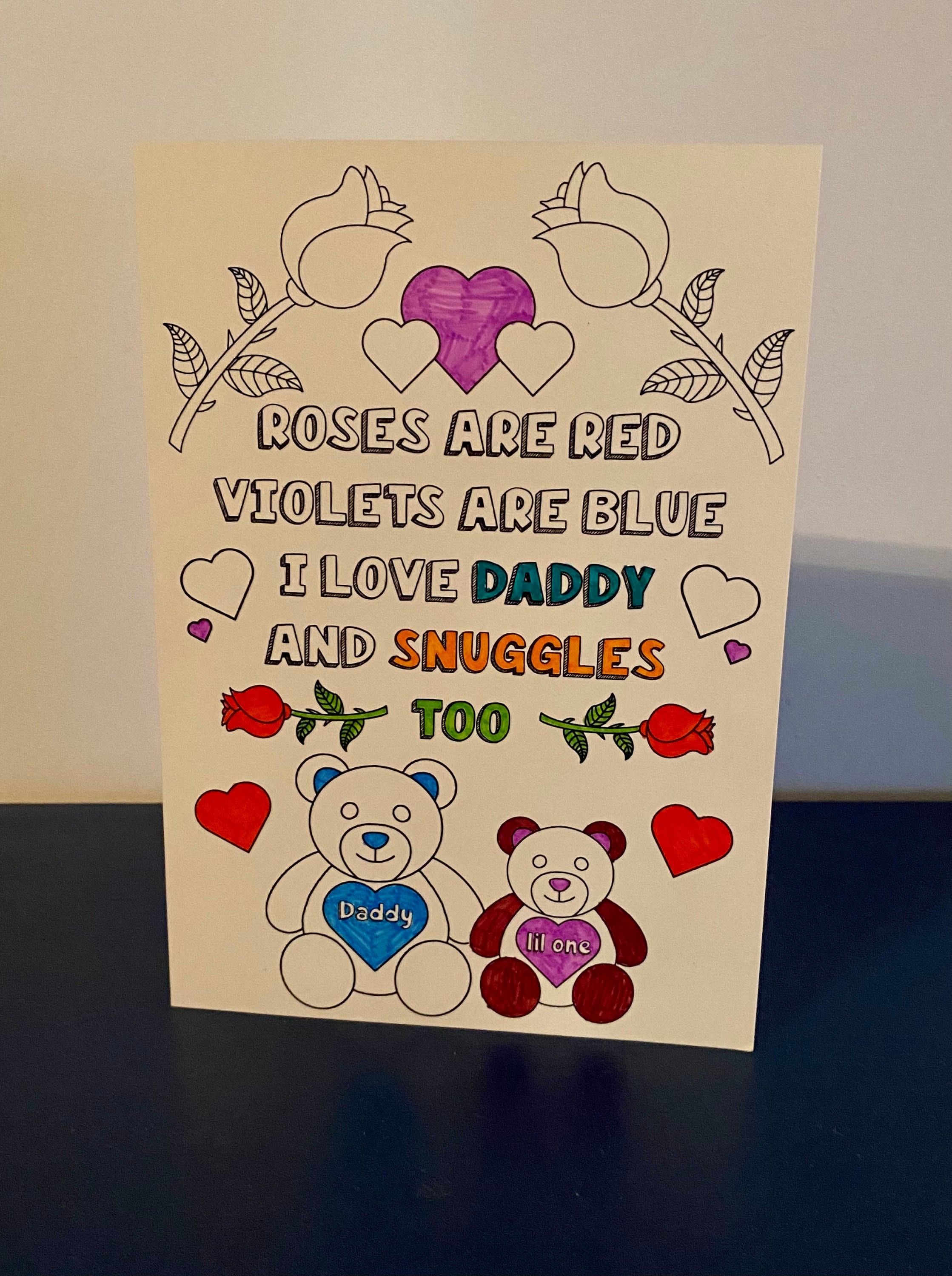 Colour in Card for Daddy Roses Are Red Coloring Card for Him Cute DDLG ...
