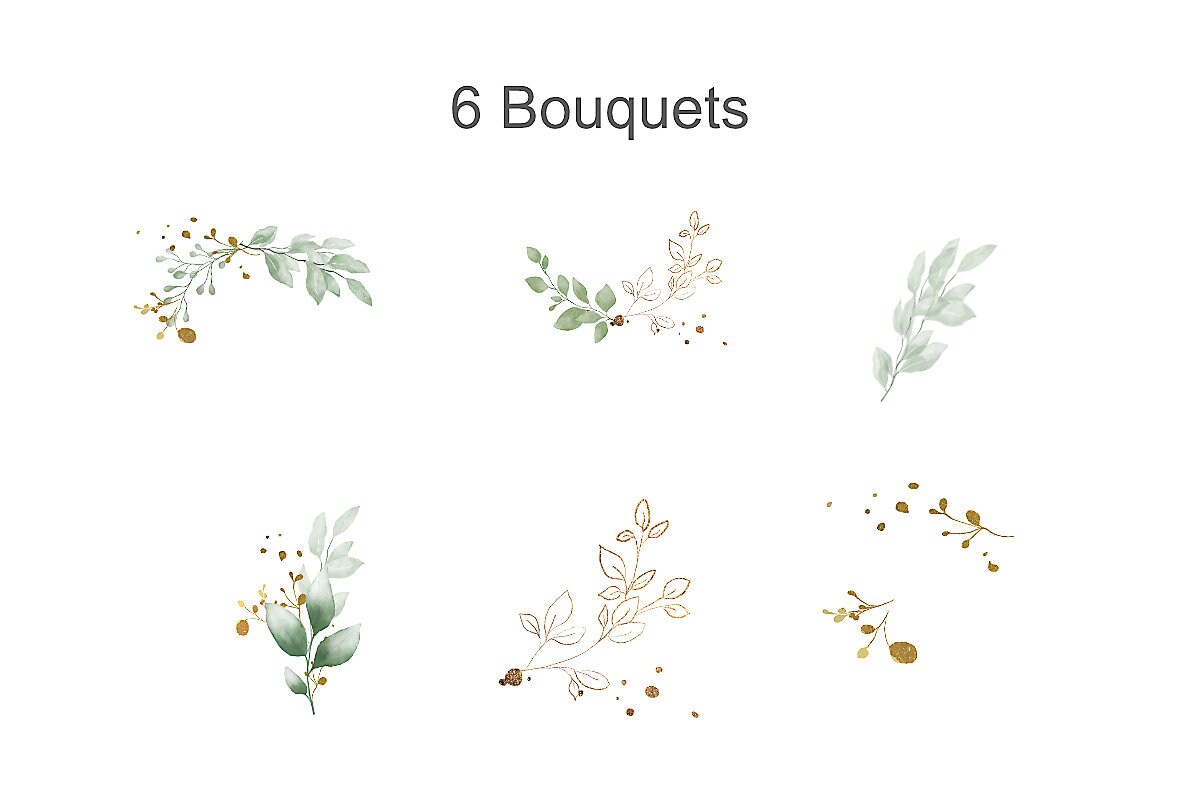 Watercolor & Gold Leaves Collection Greenery Clipart - Etsy