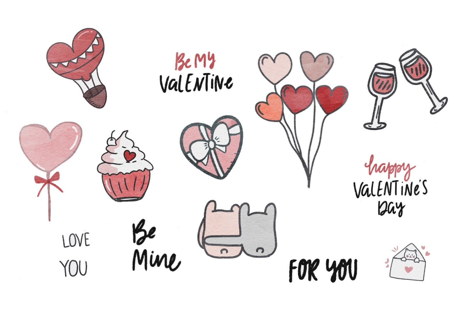 Valentines Day Clipart Commercial Use, Love Hearts Clip Art, PNG Bundle ...