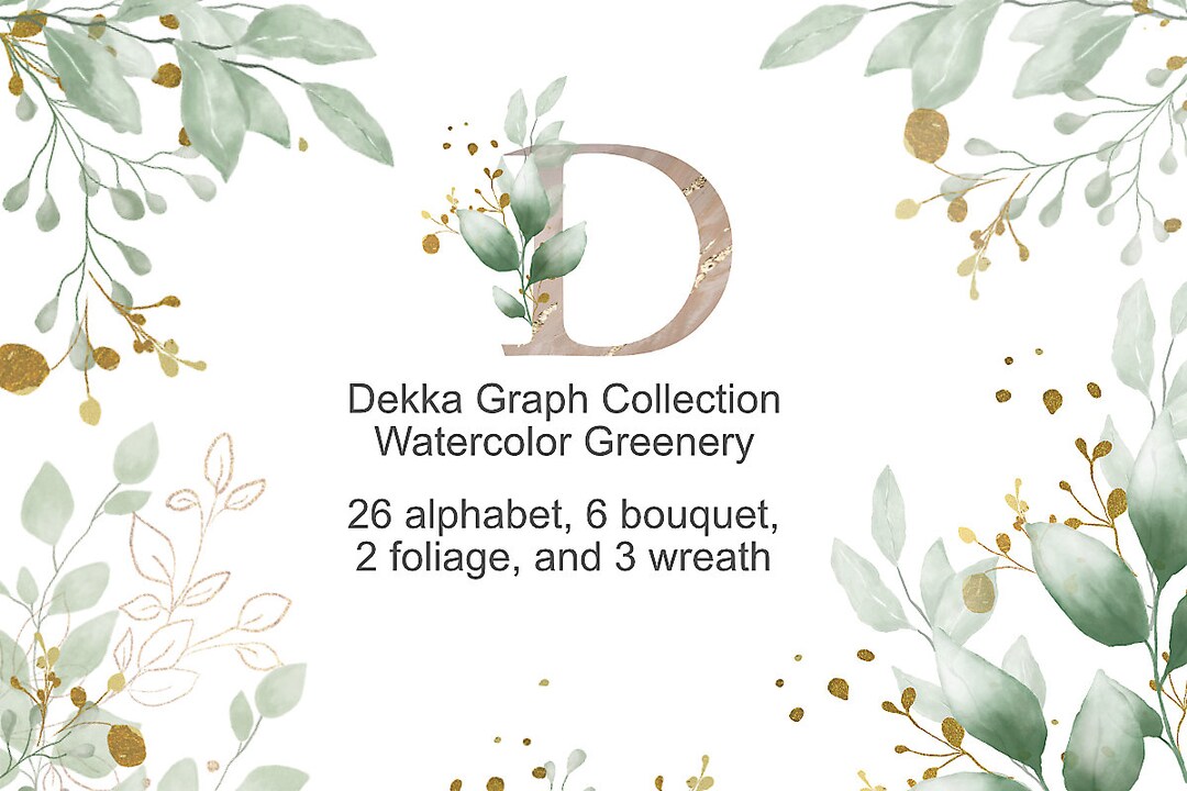 Watercolor & Gold Leaves Collection, Greenery Clipart, Watercolor ...