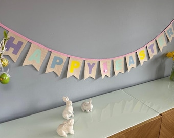Happy Easter Bunting Banner, Pastel Easter Bunny Easter Decorations ...