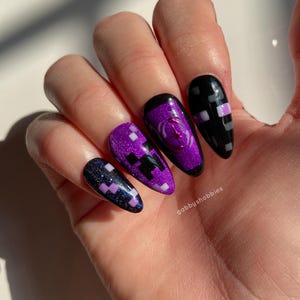MC Purple and Black Pixel Game Nails - Etsy