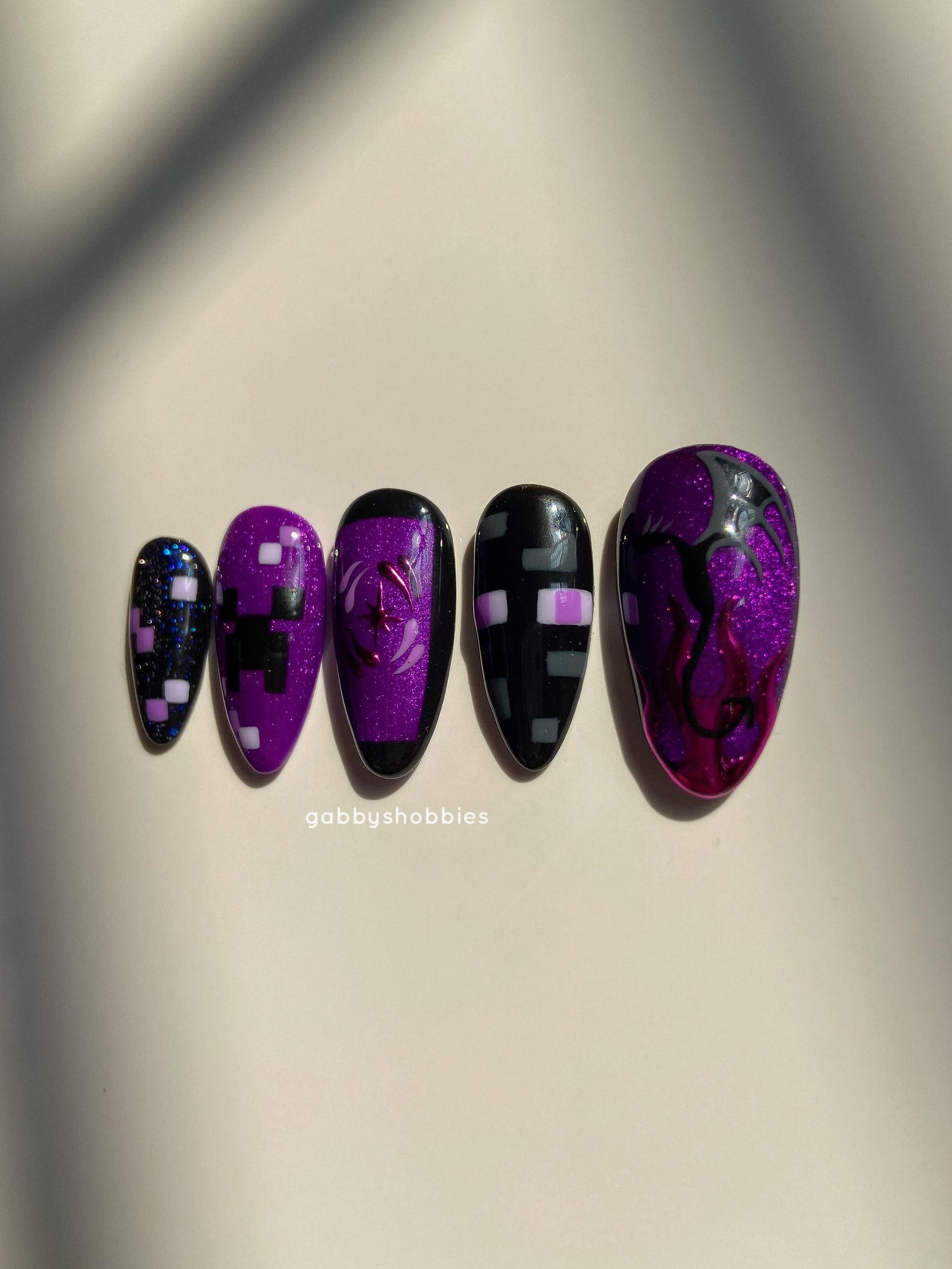 MC Purple and Black Pixel Game Nails - Etsy