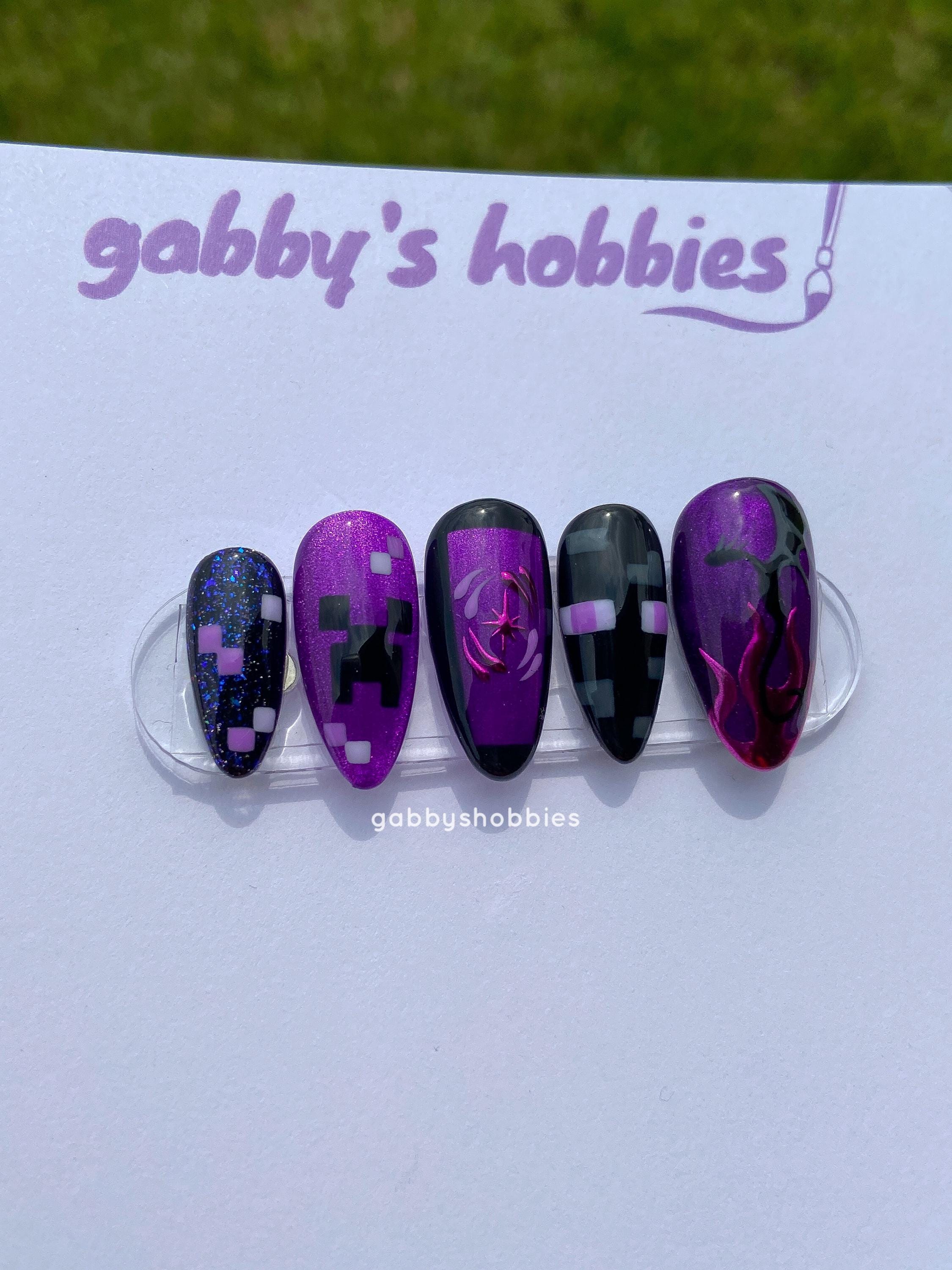 MC Purple and Black Pixel Game Nails - Etsy