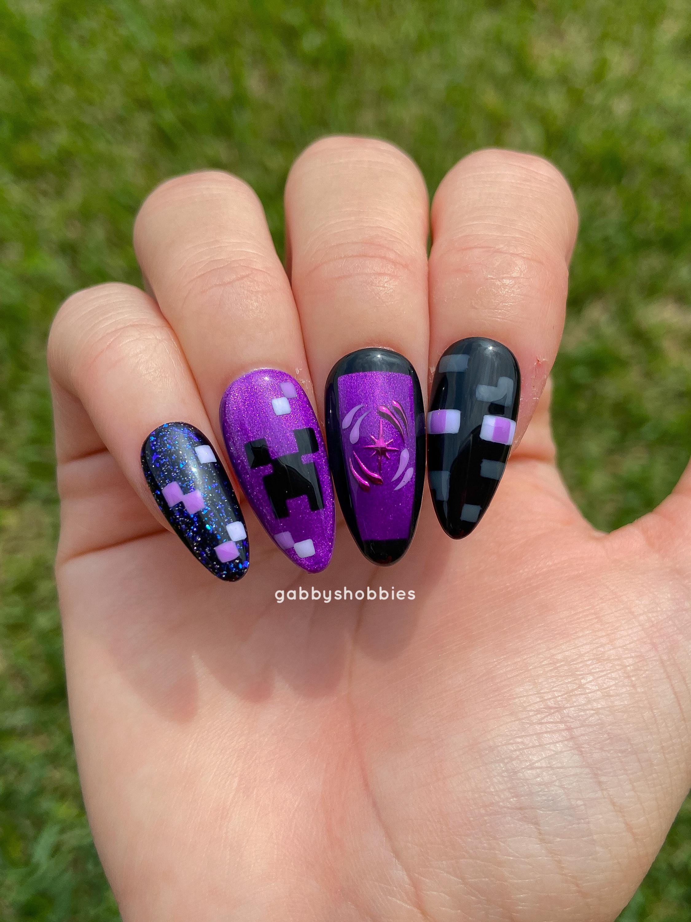 MC Purple and Black Pixel Game Nails - Etsy