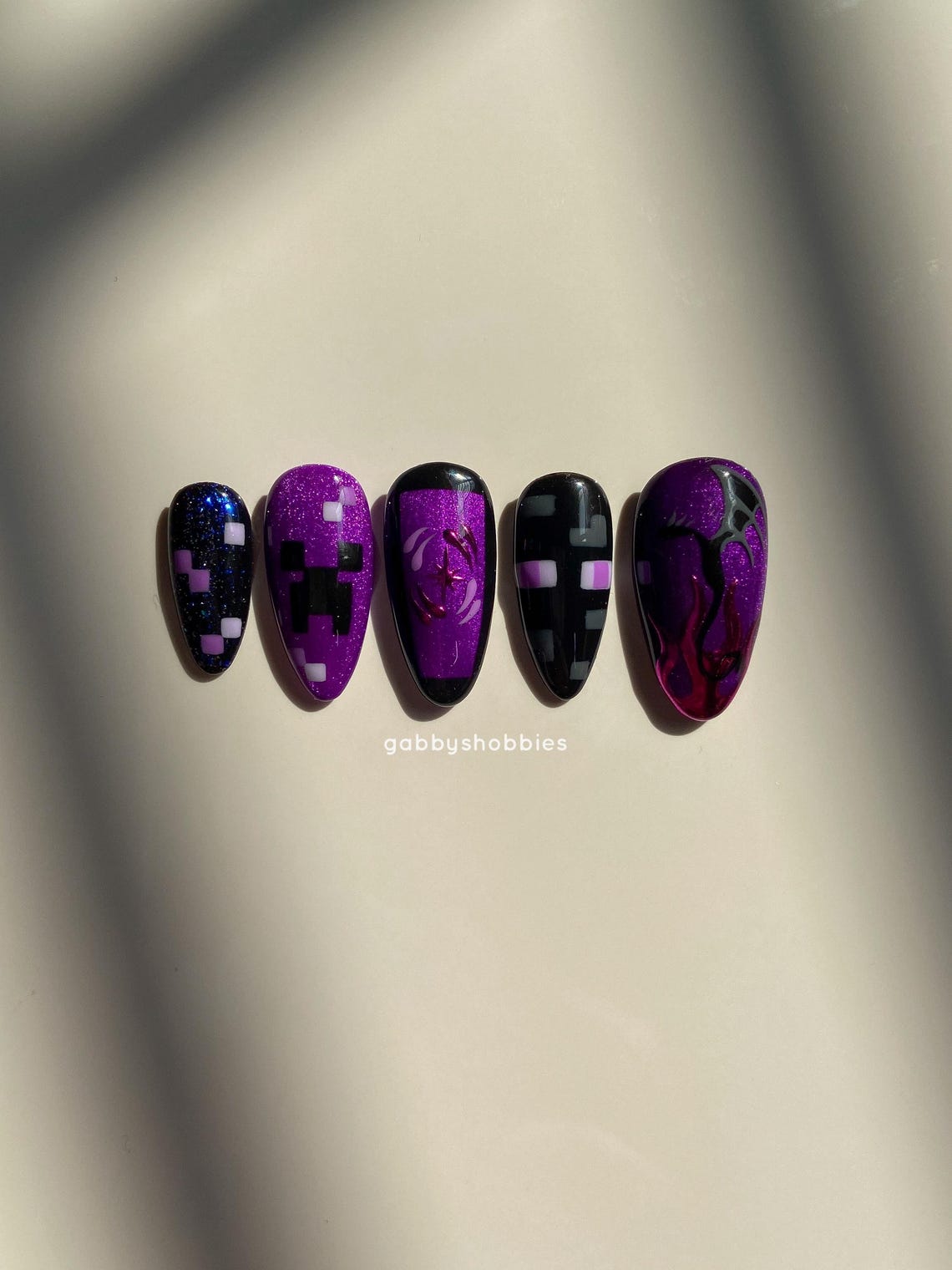 MC Purple and Black Pixel Game Nails - Etsy