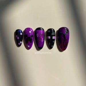 MC Purple and Black Pixel Game Nails - Etsy
